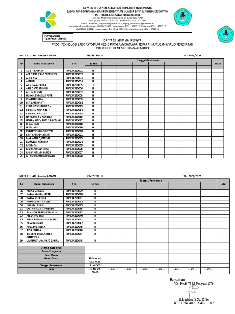 STR Absen Sem3 2021 | PDF