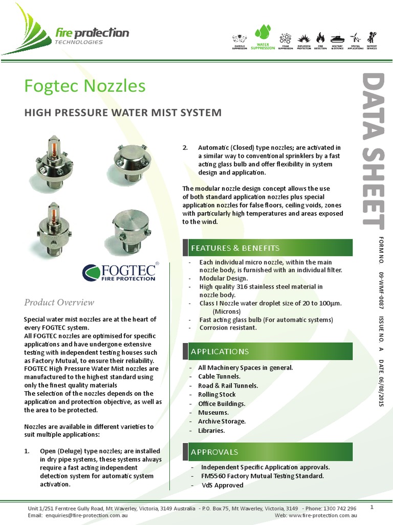FOGTEC Nozzles | PDF | Fire Sprinkler System | Industrial Processes