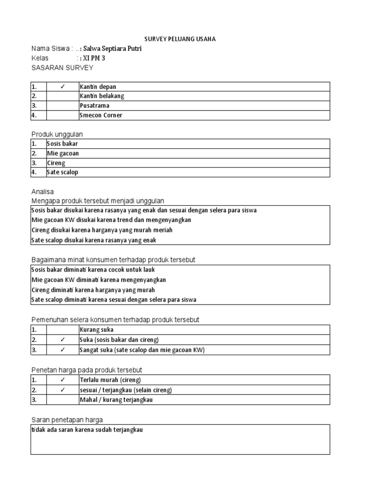 Form Survey Produk Salwa | PDF