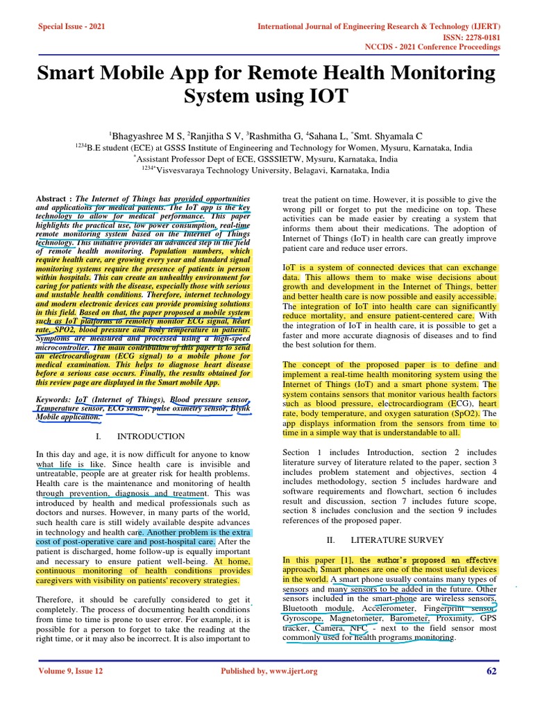 Smart Mobile App For Remote Health Monitoring System Using Iot IJERTCONV9IS12016 | PDF ...