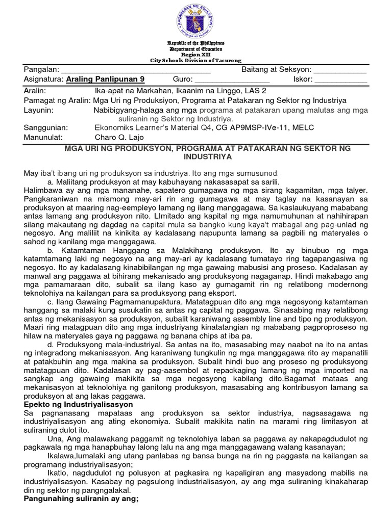 Ap9 Quarter4 Week6 Las2 | PDF