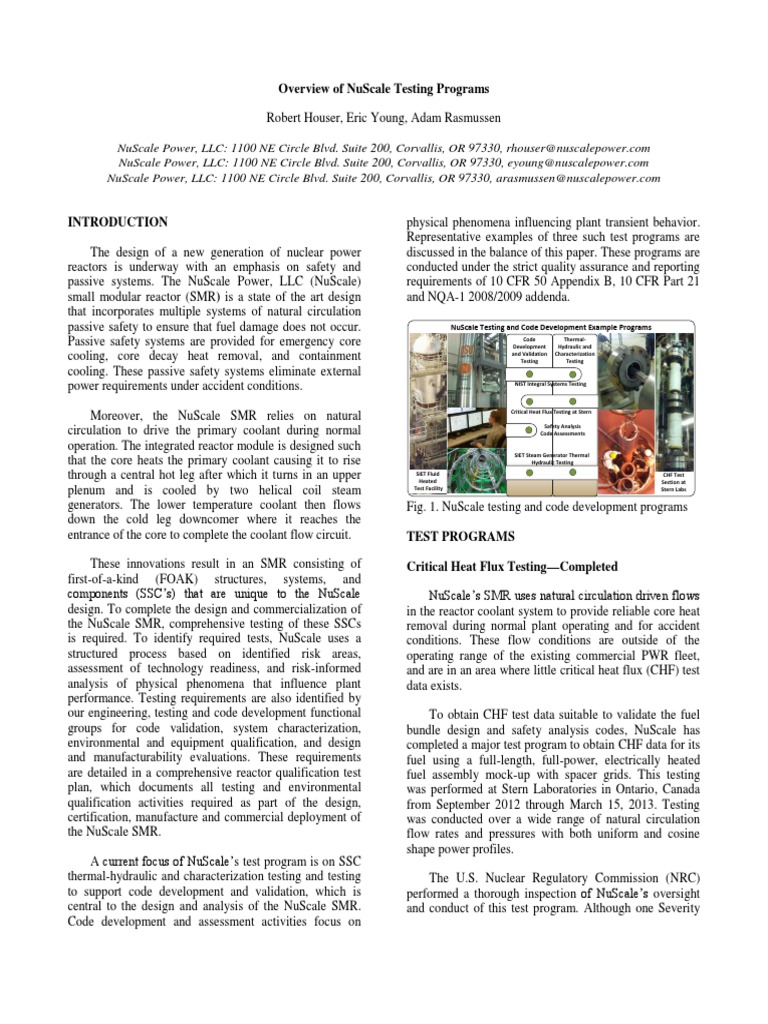 Overview of Nuscale Testing Programs | PDF | Coolant | Energy Technology