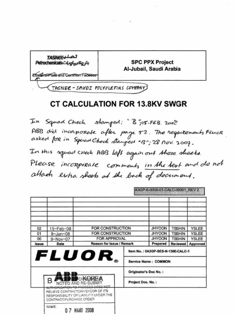 Ct Calculation for Mv Swgr | PDF