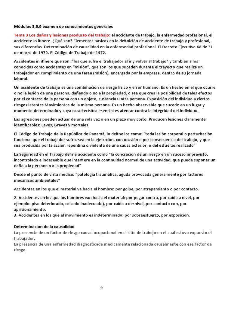 MÃ Dulos 3, 6, 9 | PDF | Riesgo | Seguridad y salud ocupacional