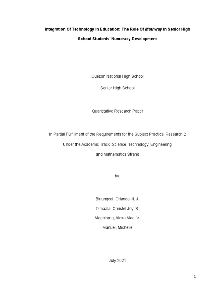 Integration of Technology in Education The Role of Mathway in Senior ...