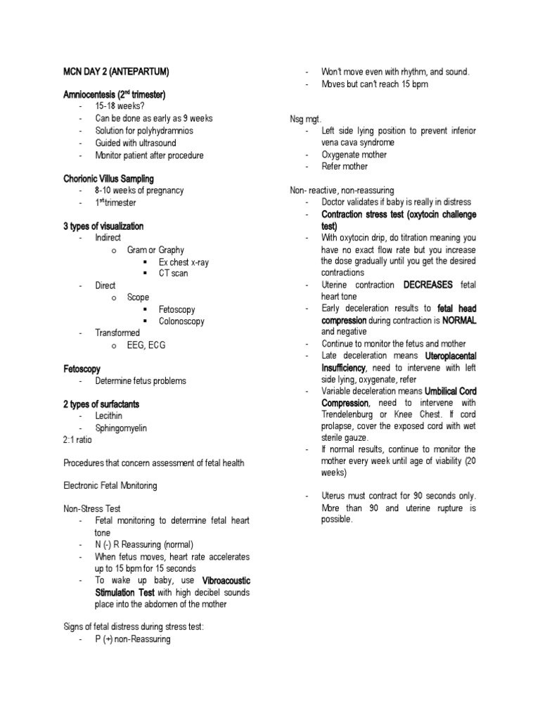 MCN Day 2 | PDF | Childbirth | Fetus