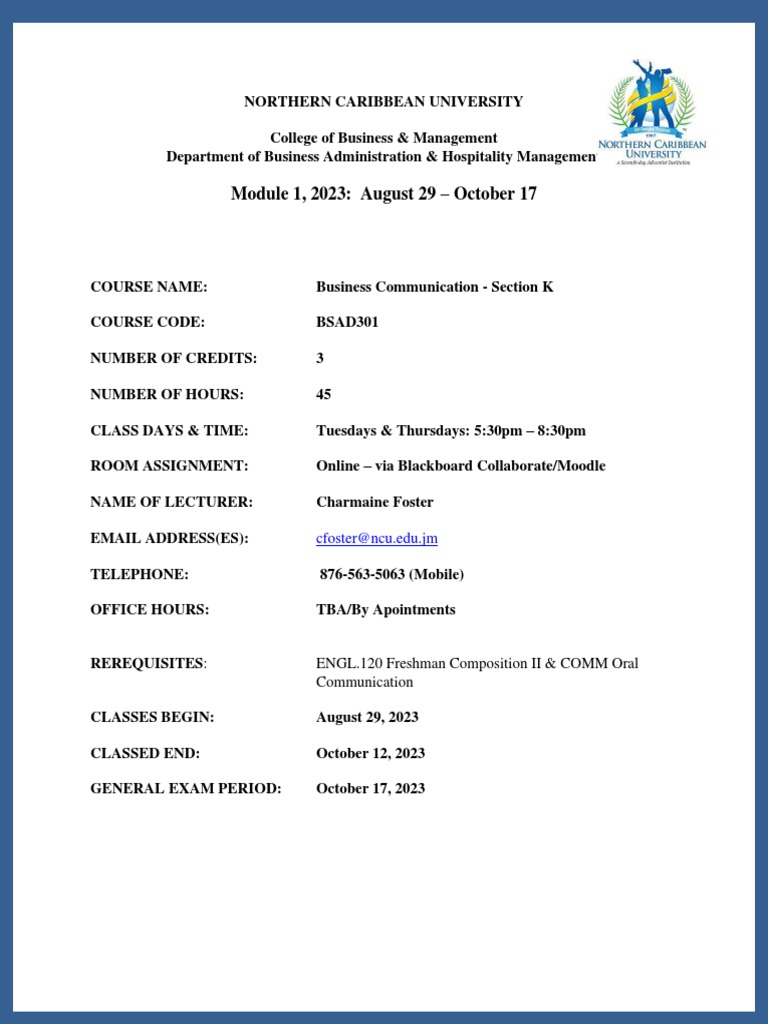 BSAD301 Business Communication - Course Outline - Module - 1-2023 | PDF ...