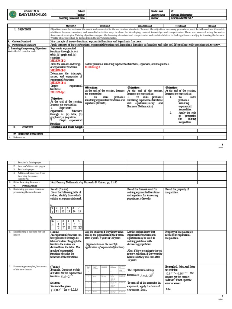 G11 Qi Week7 Pdf Function Mathematics Exponential Function 