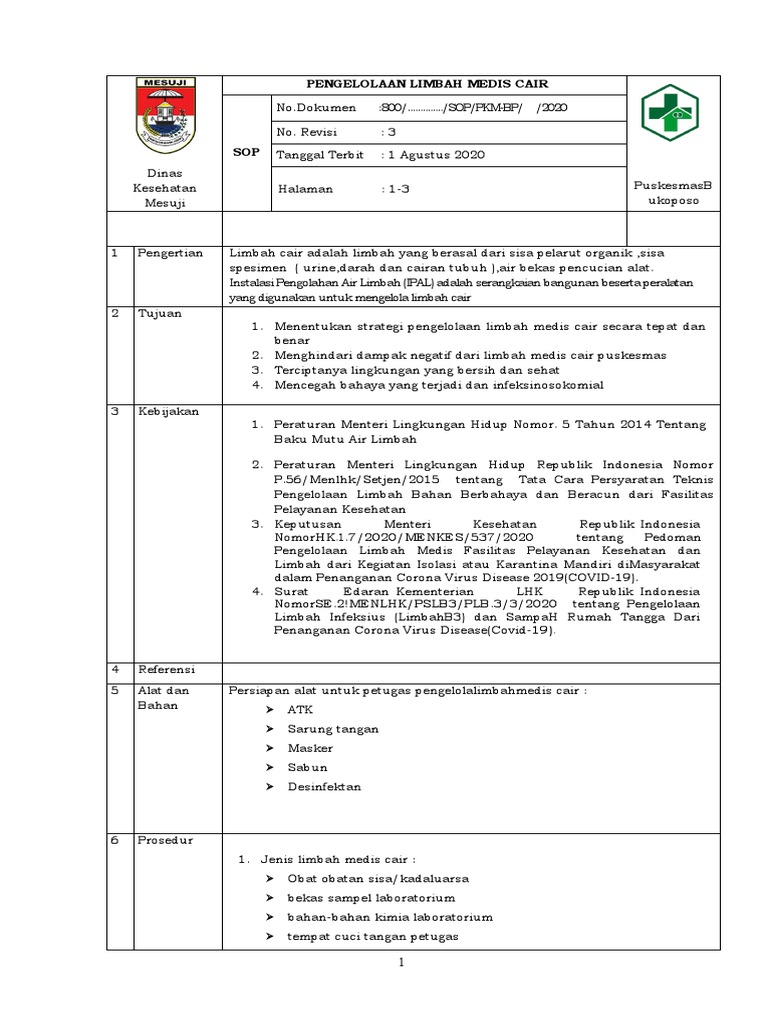 Sop Penanganan Limbah Cair | PDF | Pengembangan Diri | Sains & Matematika
