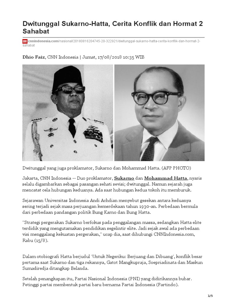 Dwitunggal Sukarno-Hatta Cerita Konflik Dan Hormat 2 Sahabat | PDF