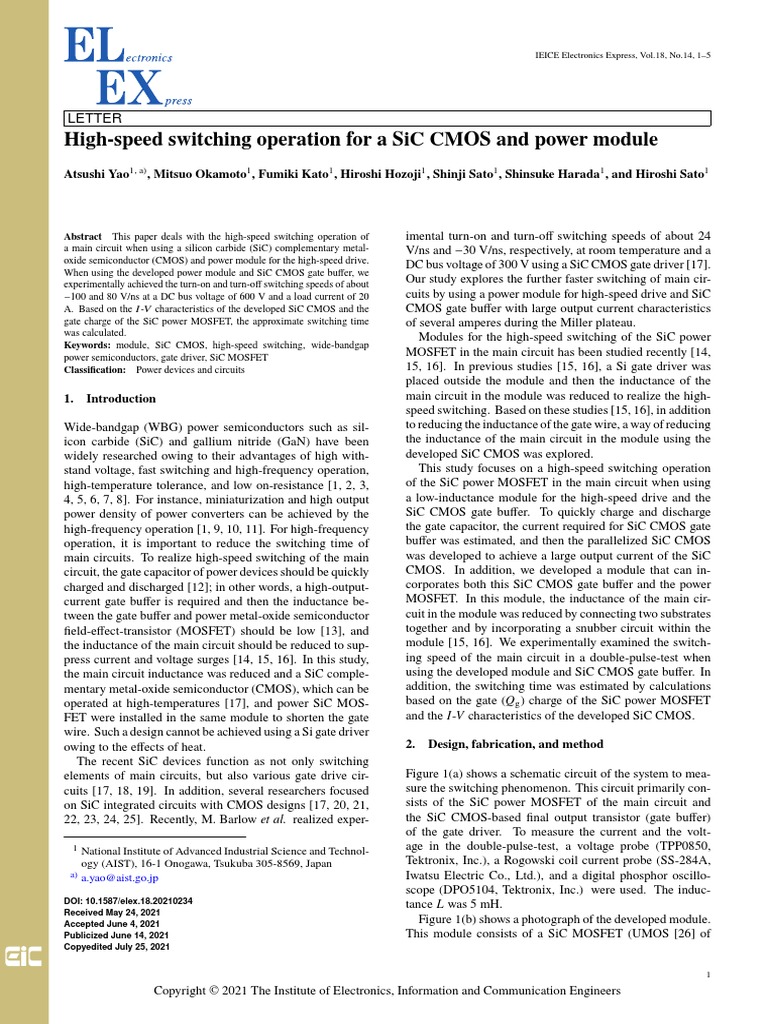 High-Speed Switching Operation For A Sic Cmos and Power Module | PDF ...