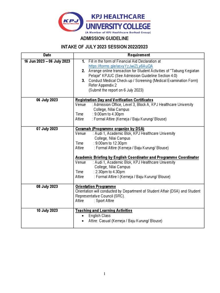 KPJUC July 2023 Admission Guide | PDF | Payments | Body Mass Index