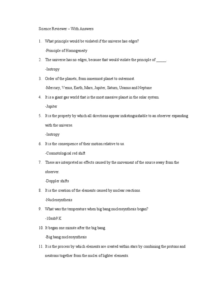 Science Reviewer With Answers | PDF | Atoms | Chemical Elements