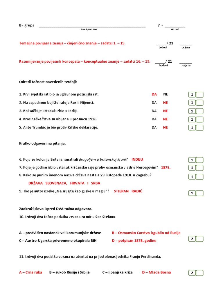 Pisana Provjera 7.r. 5 B - Odgovori | PDF