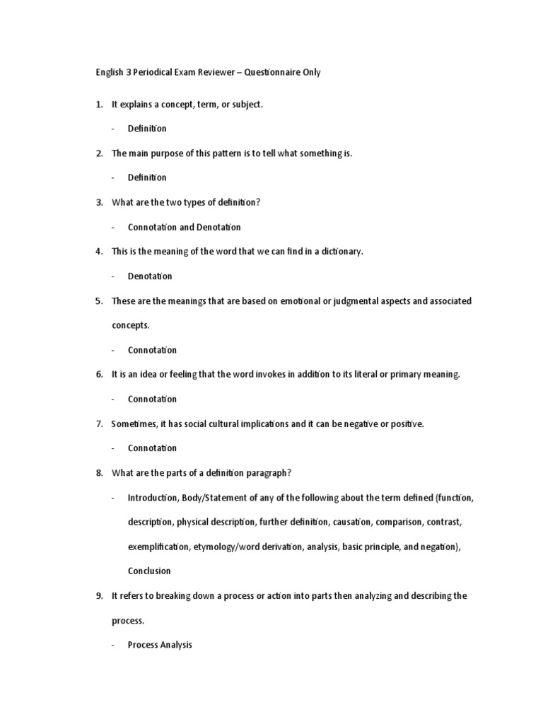 English 3 Exam Reviewer Questionnaire | PDF | Subject (Grammar ...