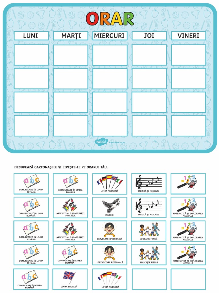 Orar Clasa I - Decupeaza Si Lipeste | PDF