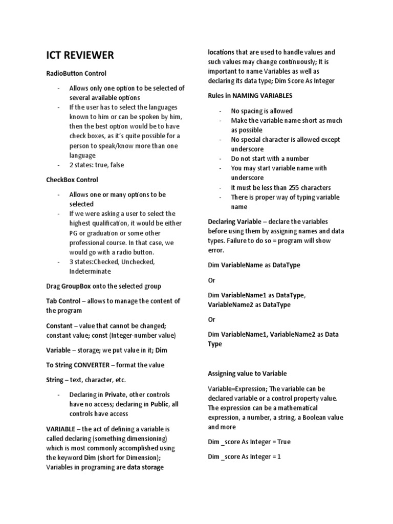Ict Reviewer 2q | PDF | Data Type | Variable (Computer Science)
