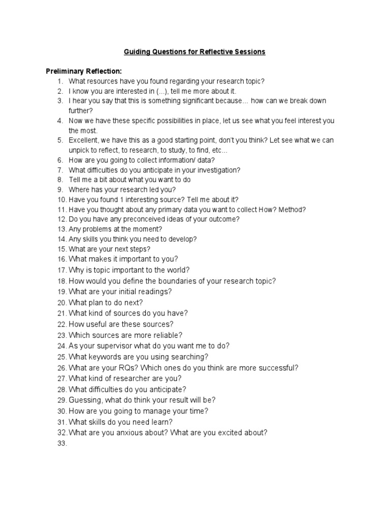 Guiding Questions Fo EE Reflective Sessions | PDF | Behavior Modification | Science