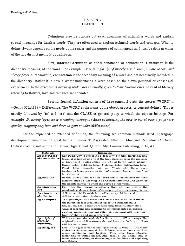 Reading and Writing Lesson 2 | PDF