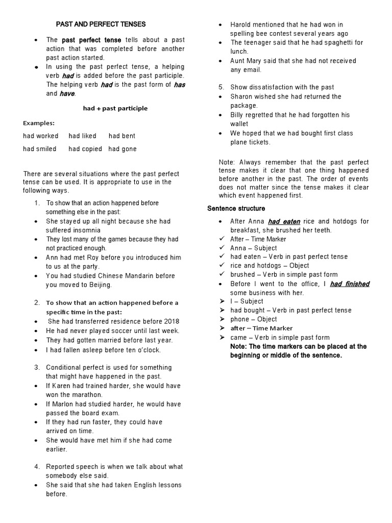 PAST AND PERFECT TENSES Lesson G7 | PDF | Grammatical Tense | Perfect ...