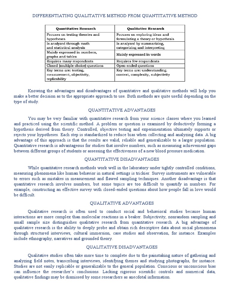 Differentiating Qualitative Method From Quantitative Method | PDF | Methodology | Quantitative ...