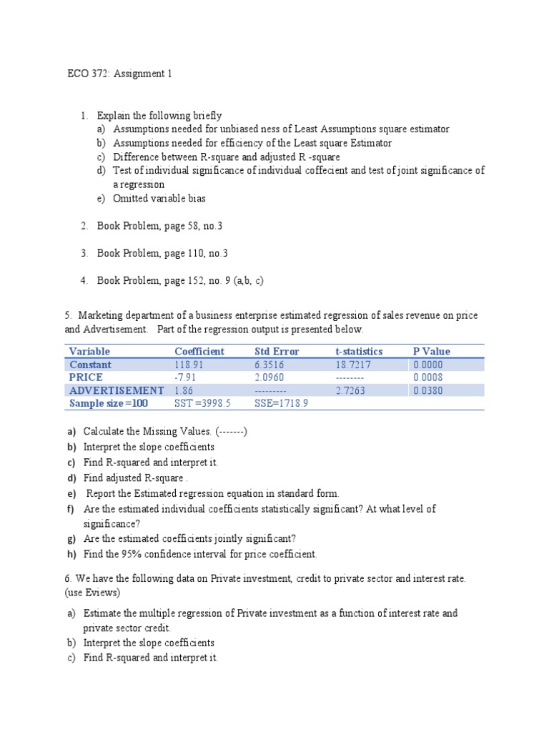 372 Assignment 1 | Download Free PDF | Coefficient Of Determination | Regression Analysis