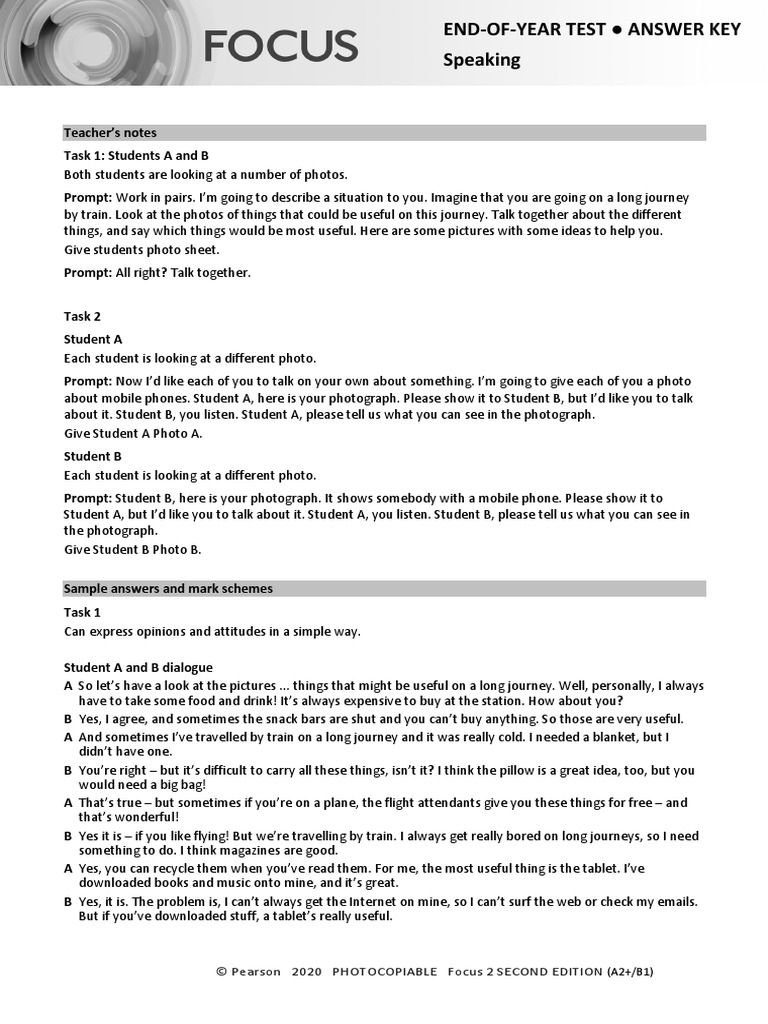 Focus2 2E End of Year Test Speaking GroupA B ANSWERS | PDF ...