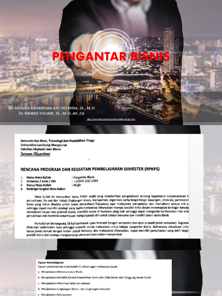 Pengantar Bisnis Pertemuan 1 | PDF | Bisnis | Karier & Perkembangan