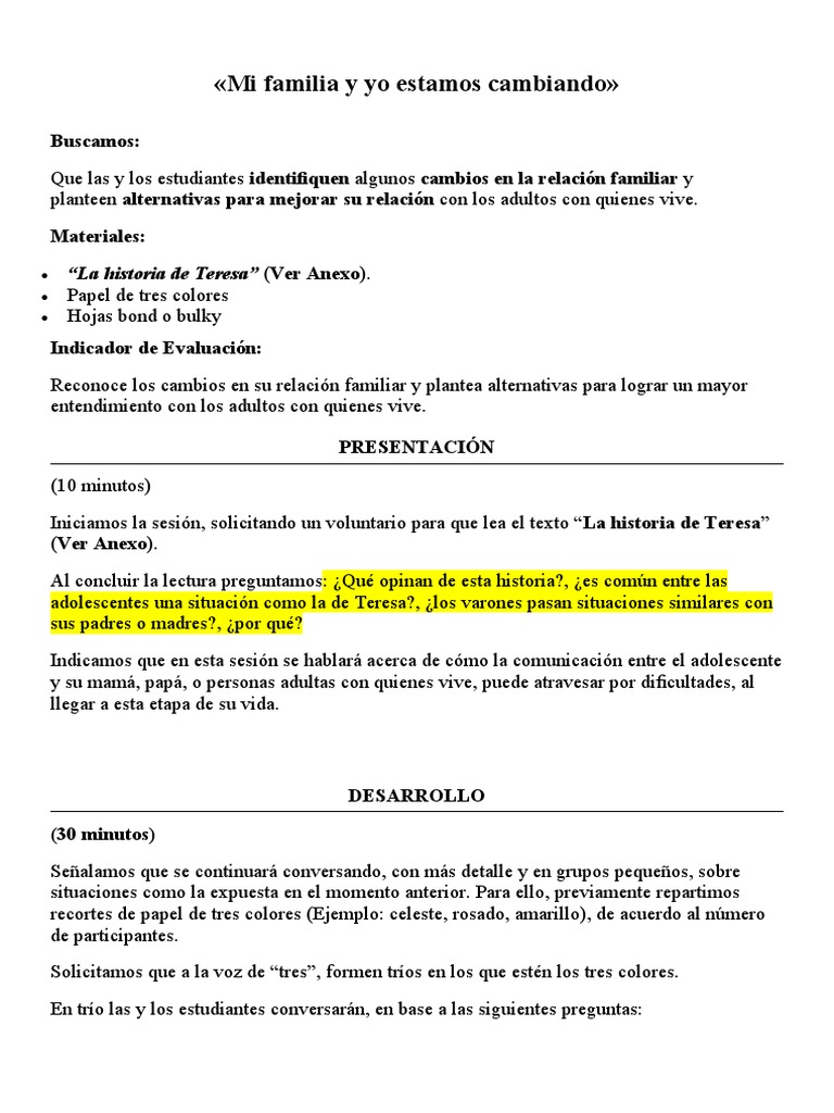 Mi Familia y Yo Estamos Cambiando | PDF