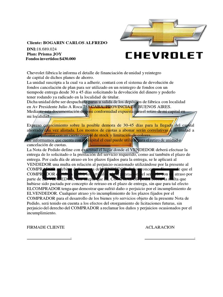 Liquidacion de Fondos CHEVROLET . - CLIENTE BOGARIN CARLOS | PDF | Ley ...