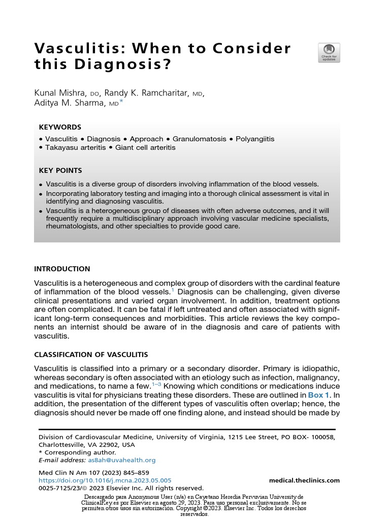 Vasculitis When To Consider This Diagnosis | PDF | Clinical Medicine | Medical Specialties