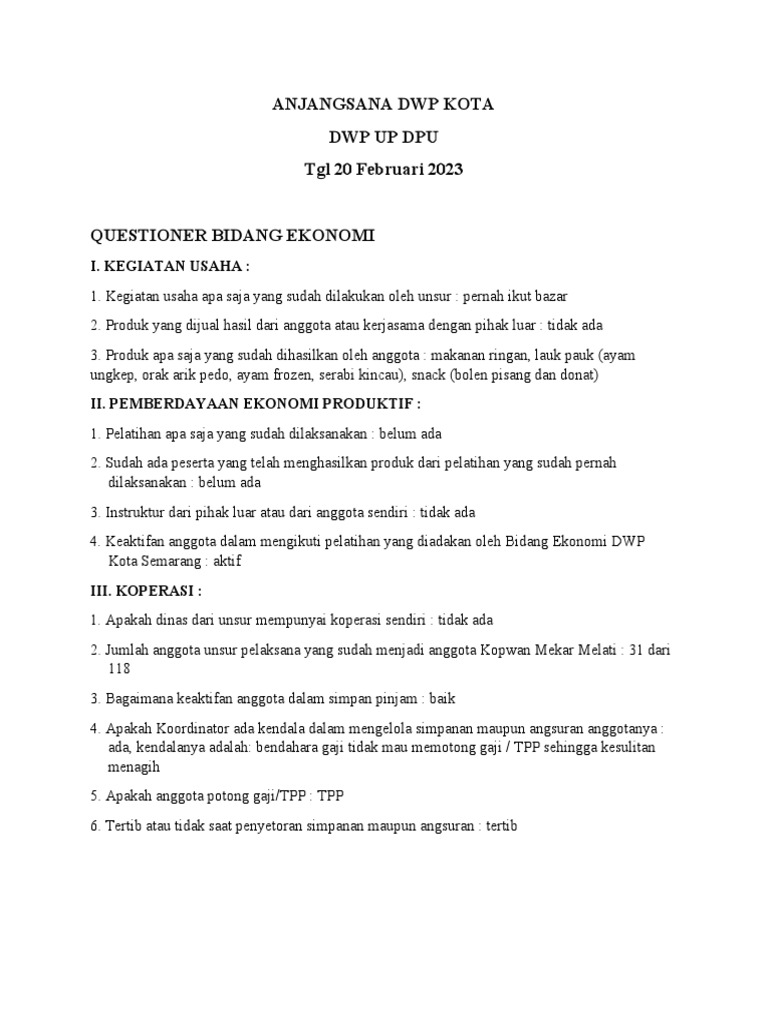 Kuesioner Anjangsana DPU | PDF