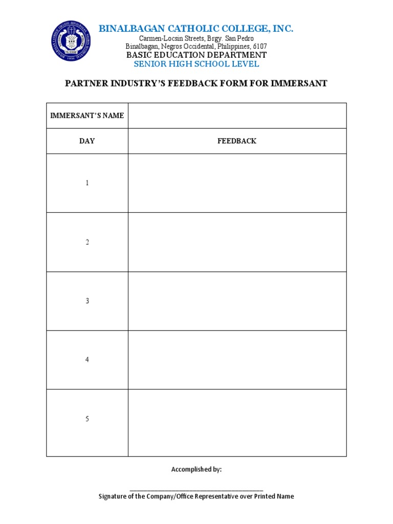 Partner Industry's Feedback Form | PDF | Teaching | Pedagogy
