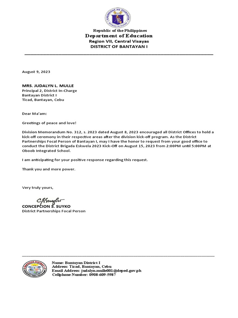 2023 Brigada Eskwela District Kick Off Letter Memo Program | PDF ...