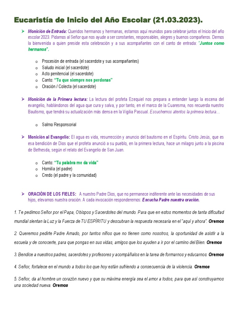Moniciones para Misas de Inicio de Año Escolar 2023 | PDF | Misa ... Moniciones para Misas de Inicio de Año Escolar 2023 | PDF | Misa ...