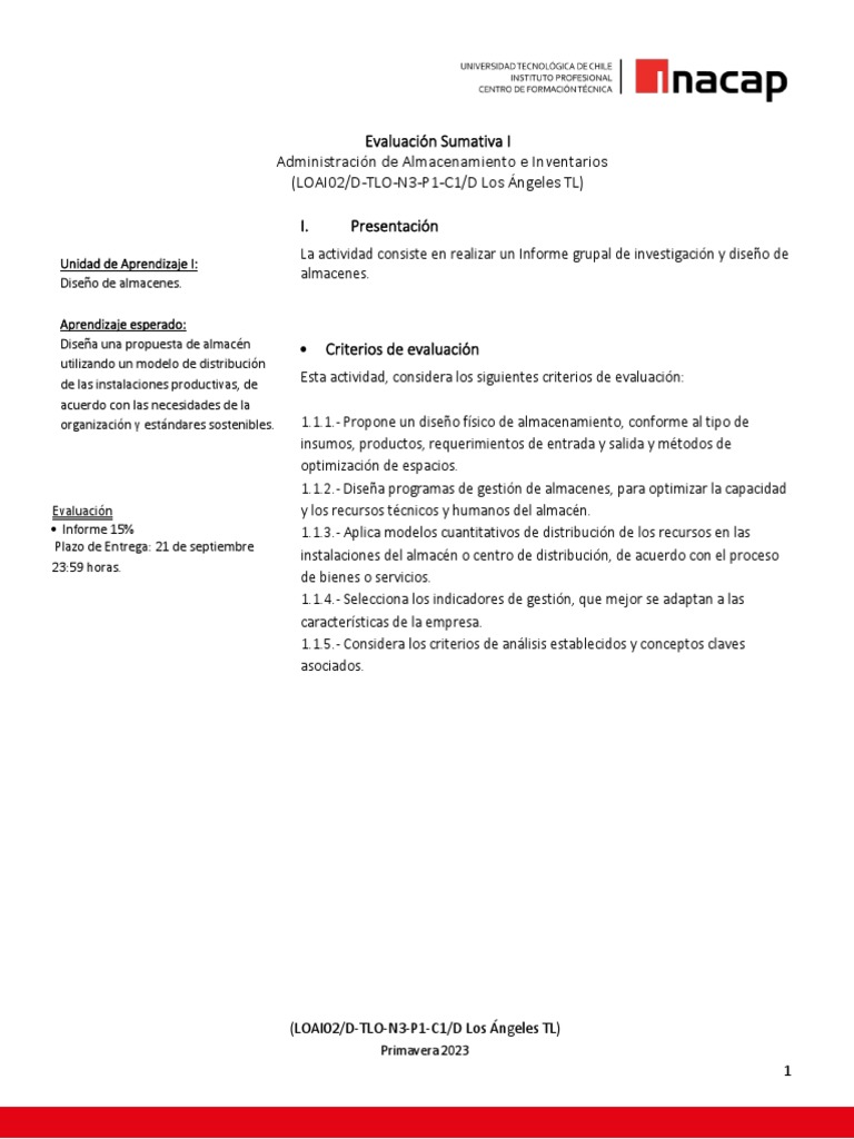 Evaluación 1 Adm - Alm - Inv - P2023 | PDF | Evaluación | Diseño