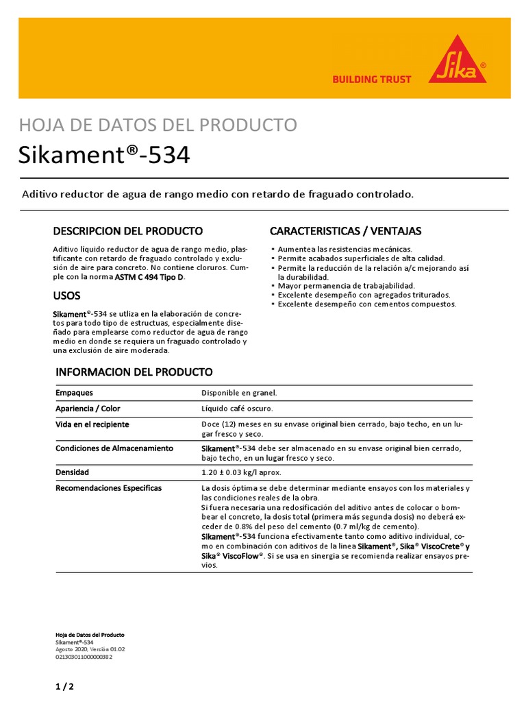 Sikament - 534 | PDF | Hormigón | Cemento