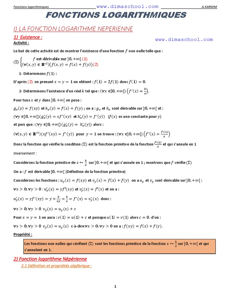 Fonctions Logarithmiques Cours | PDF | Fonction (Mathématiques) | Limite (mathématiques)