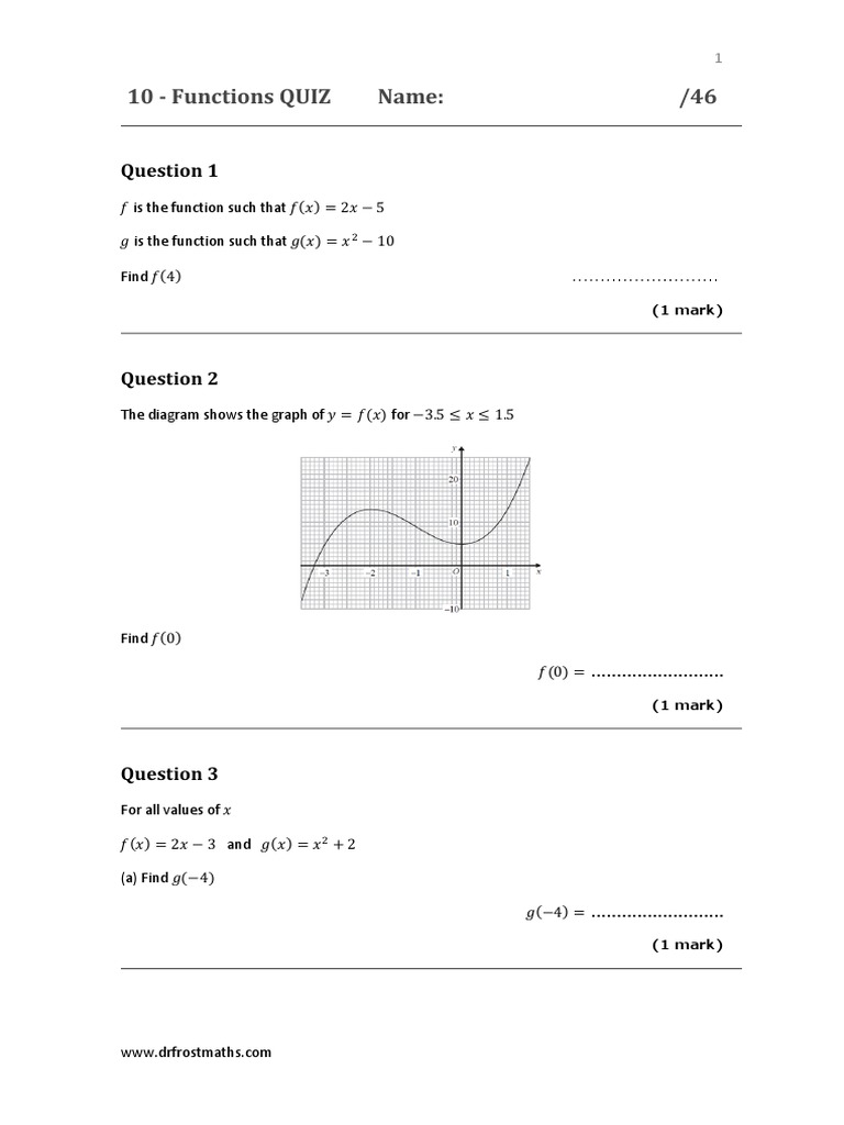 10 Functions QUIZ QP | PDF | Function (Mathematics) | Mathematics