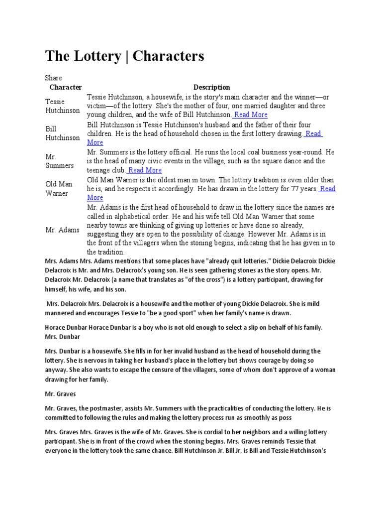The Lottery CHARACTERS | PDF