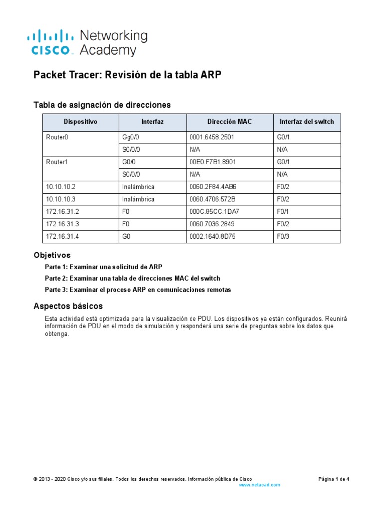 9.2.9 Packet Tracer - Examine The ARP Table | PDF | Conmutador de red | Estándares de internet