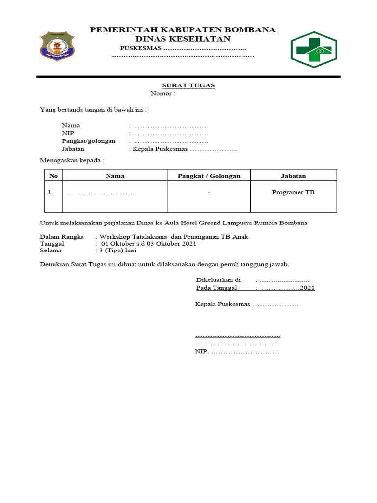 Contoh Surat Tugas TB | PDF