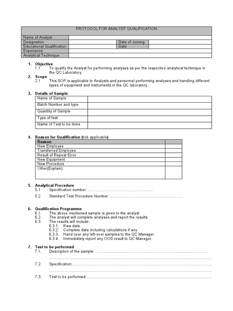 Protocol For Analyst Qualification Pdf
