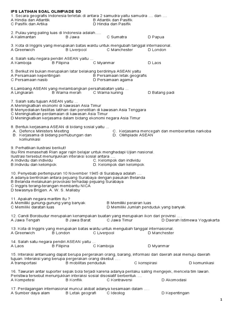 Latihan Ips Soal Olimpiade Word4 | PDF