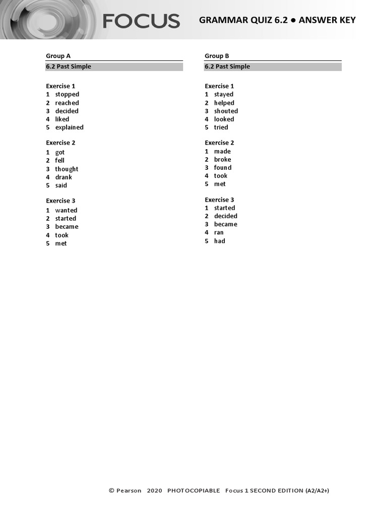 Focus 1 Unit 6 Grammar Quiz Answers | PDF