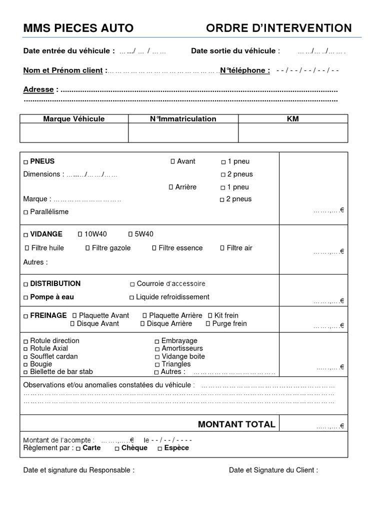Fiche d'Intervention Automobile | PDF | Pneumatique (véhicule ...