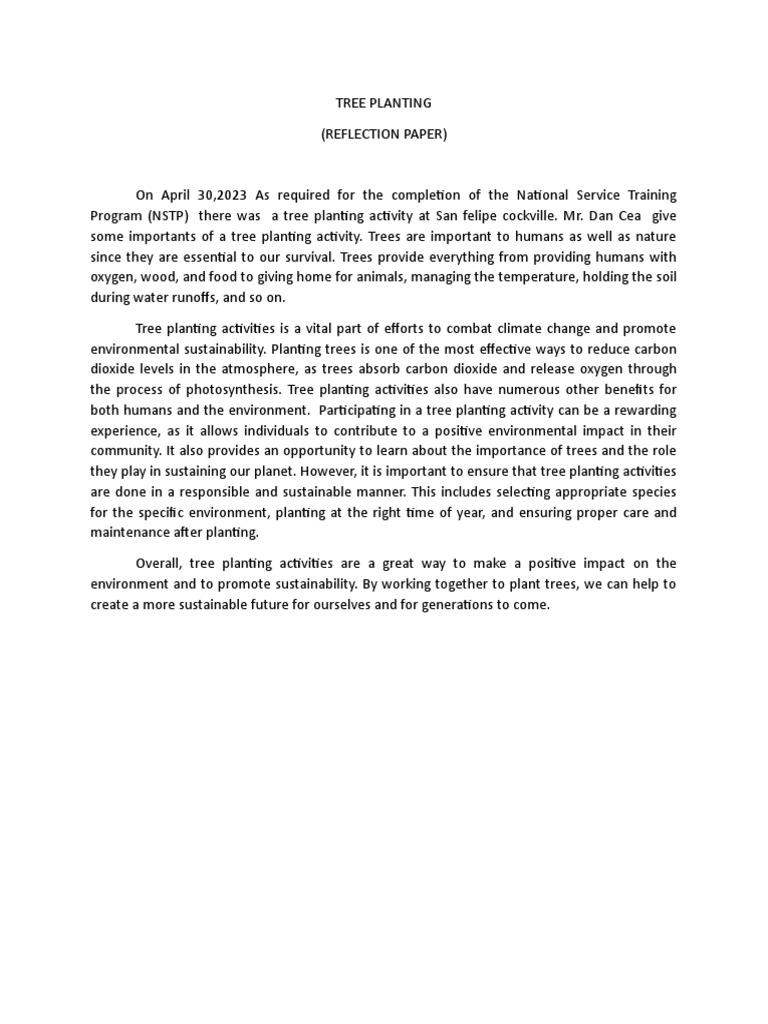 Tree Planting Reflection | PDF