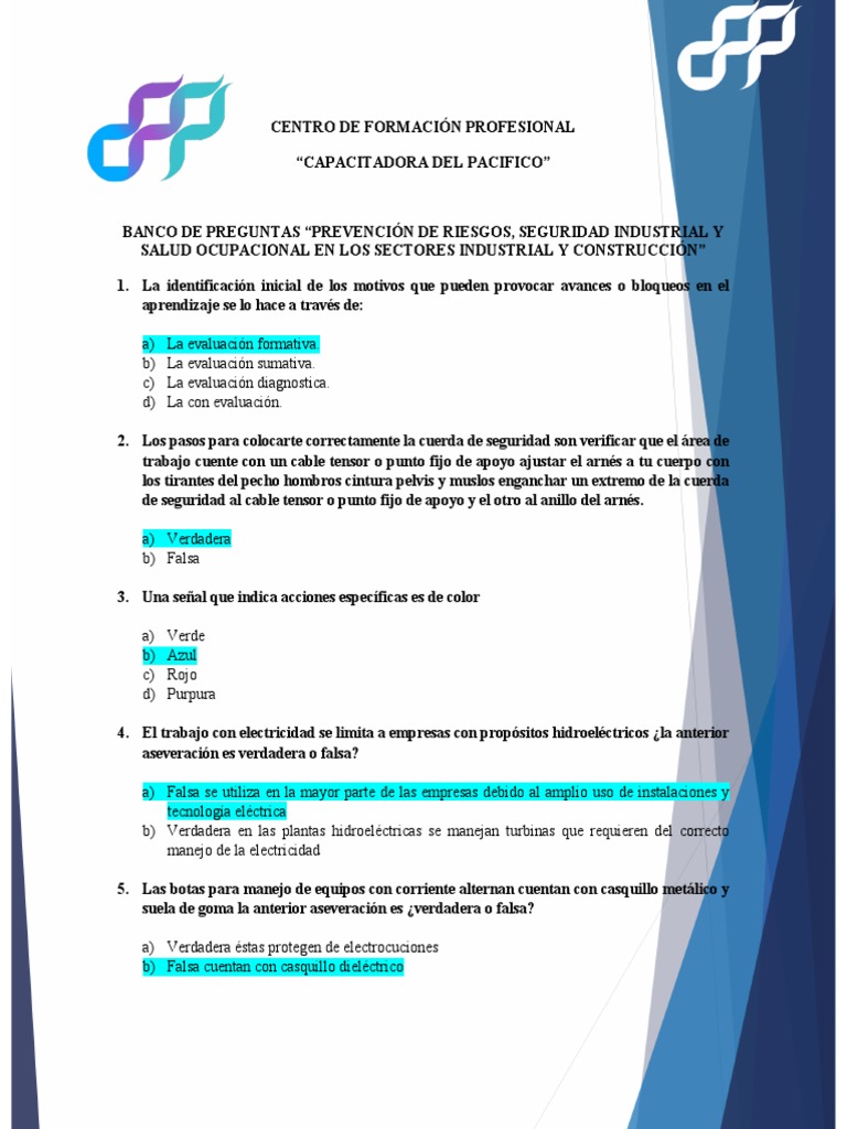 Preguntas sobre Seguridad y Salud Ocupacional | PDF | Seguridad y salud ...