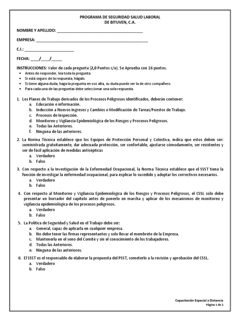 Evaluación de PSSL | PDF | Seguridad y salud ocupacional