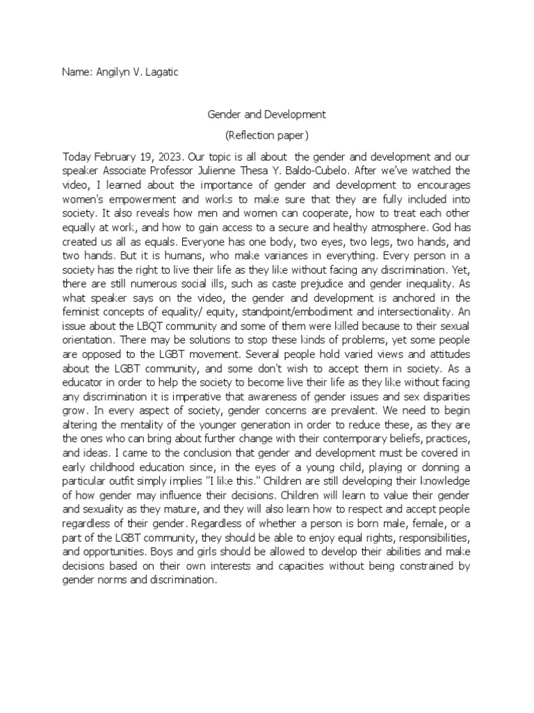 Nstp-Reflection Paper | PDF | Gender | Gender Studies Nstp-Reflection Paper | PDF | Gender | Gender Studies